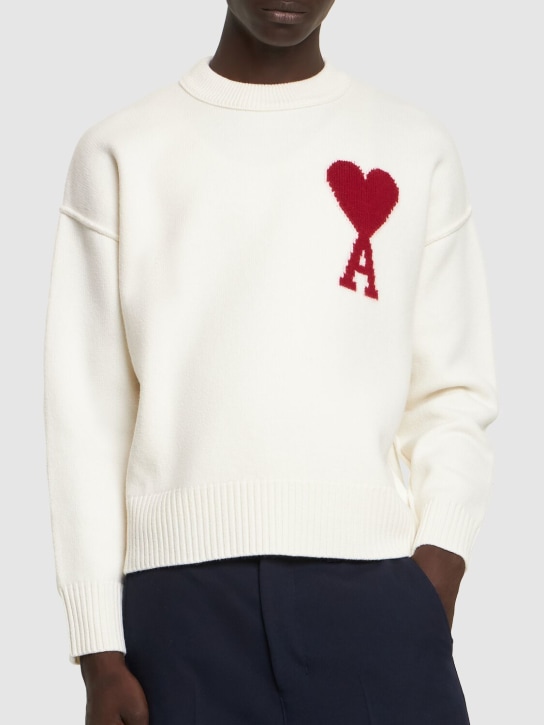 Pull-over en maille de laine à logo col rond - AMI Paris - Homme ...