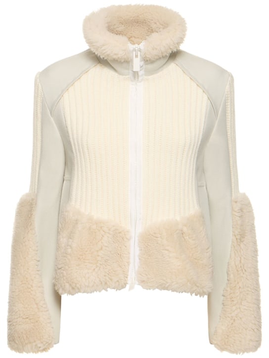 Faux shearling & rib knit jacket - Sacai - Women | Luisaviaroma