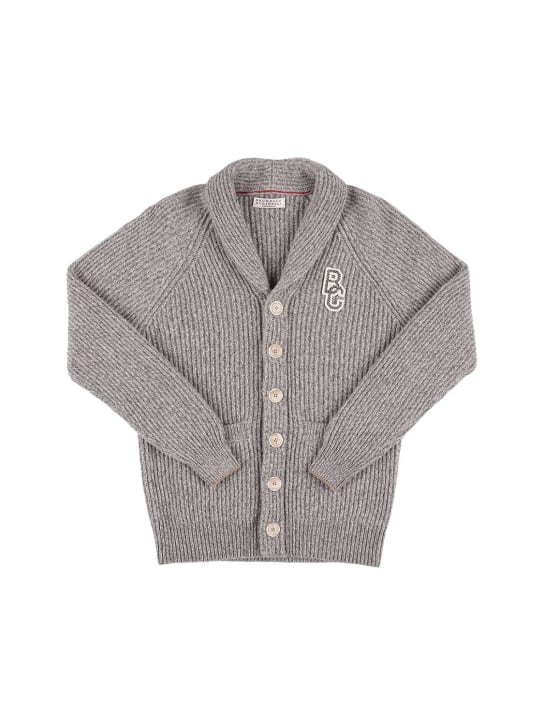 Logo patch cashmere rib knit cardigan - Brunello Cucinelli - Boys ...