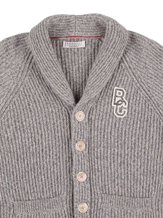 Logo patch cashmere rib knit cardigan - Brunello Cucinelli - Boys ...