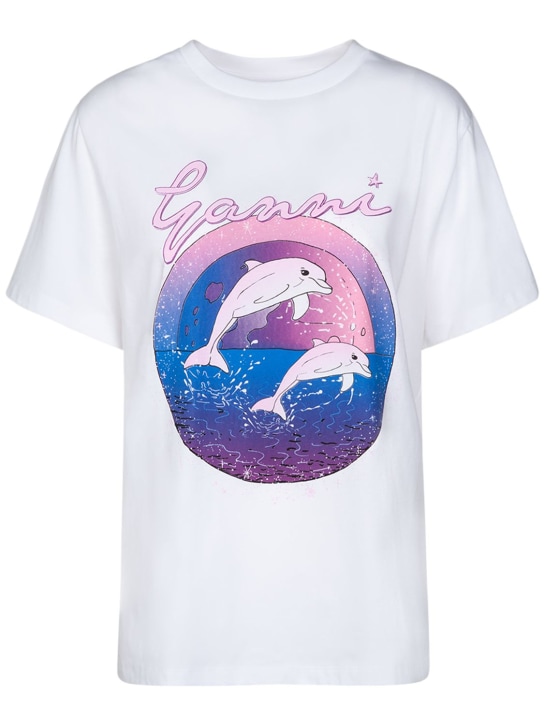 Dolphin printed cotton relaxed t-shirt - GANNI - Women | Luisaviaroma