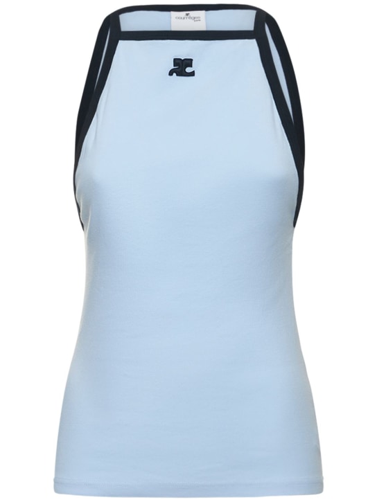 Contrast trim ribbed cotton tank top - Courreges - Women | Luisaviaroma