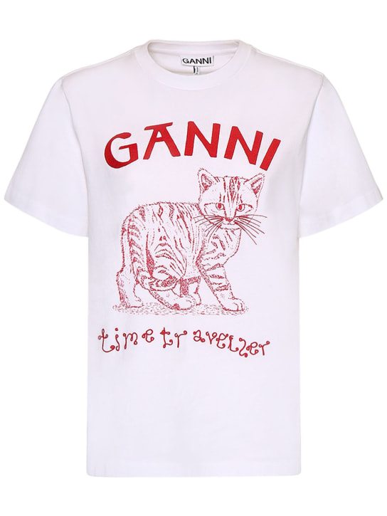 Cat printed relaxed fit jersey t-shirt - GANNI - Women | Luisaviaroma