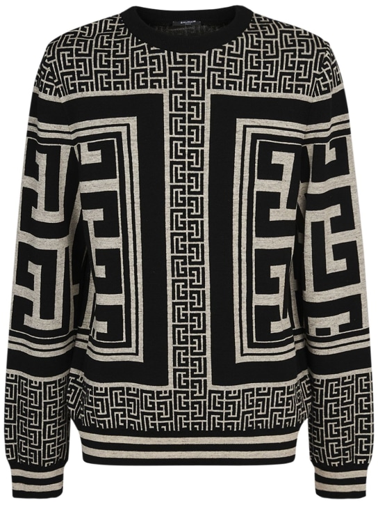 Maxi monogram wool blend sweater - Balmain - Men | Luisaviaroma