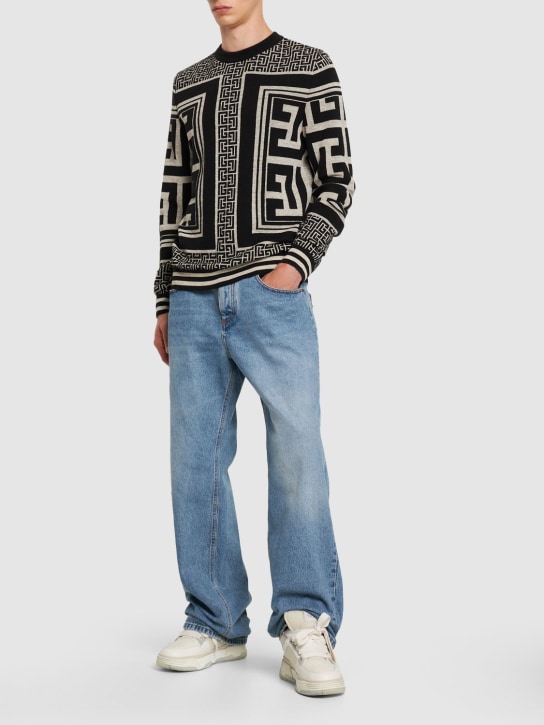 Maxi monogram wool blend sweater - Balmain - Men | Luisaviaroma
