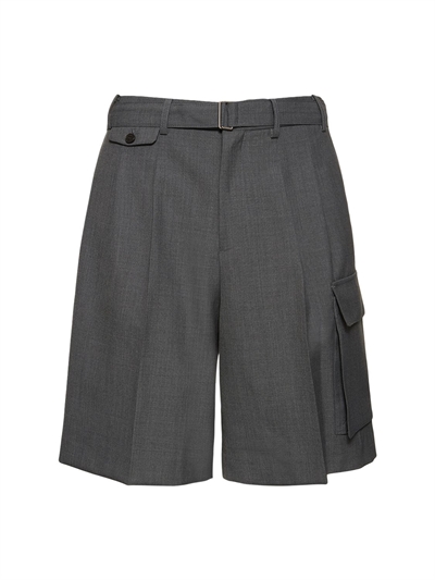 Dunst - Short en laine mélangée à poches avec ceinture - Gris Charbon ...