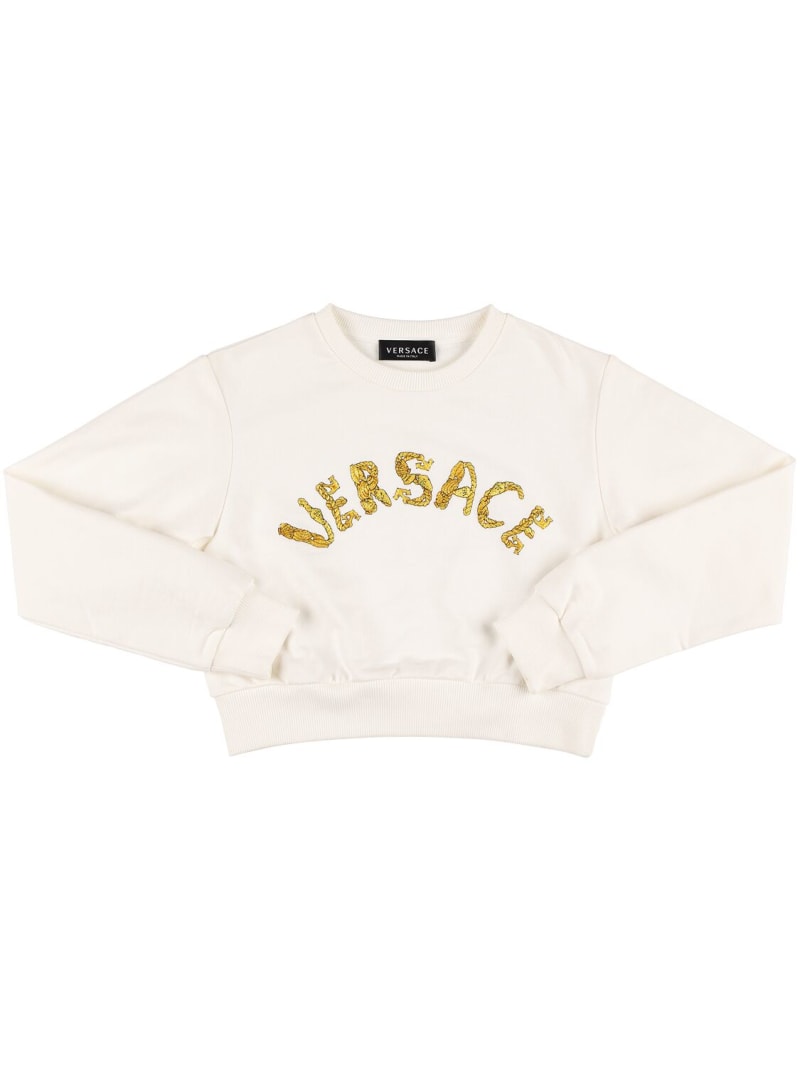 Cropped cotton sweatshirt w/ logo - Versace - Girls | Luisaviaroma