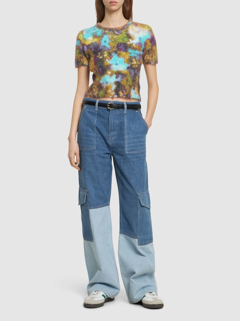 High rise cotton denim cargo jeans - GANNI - Women | Luisaviaroma