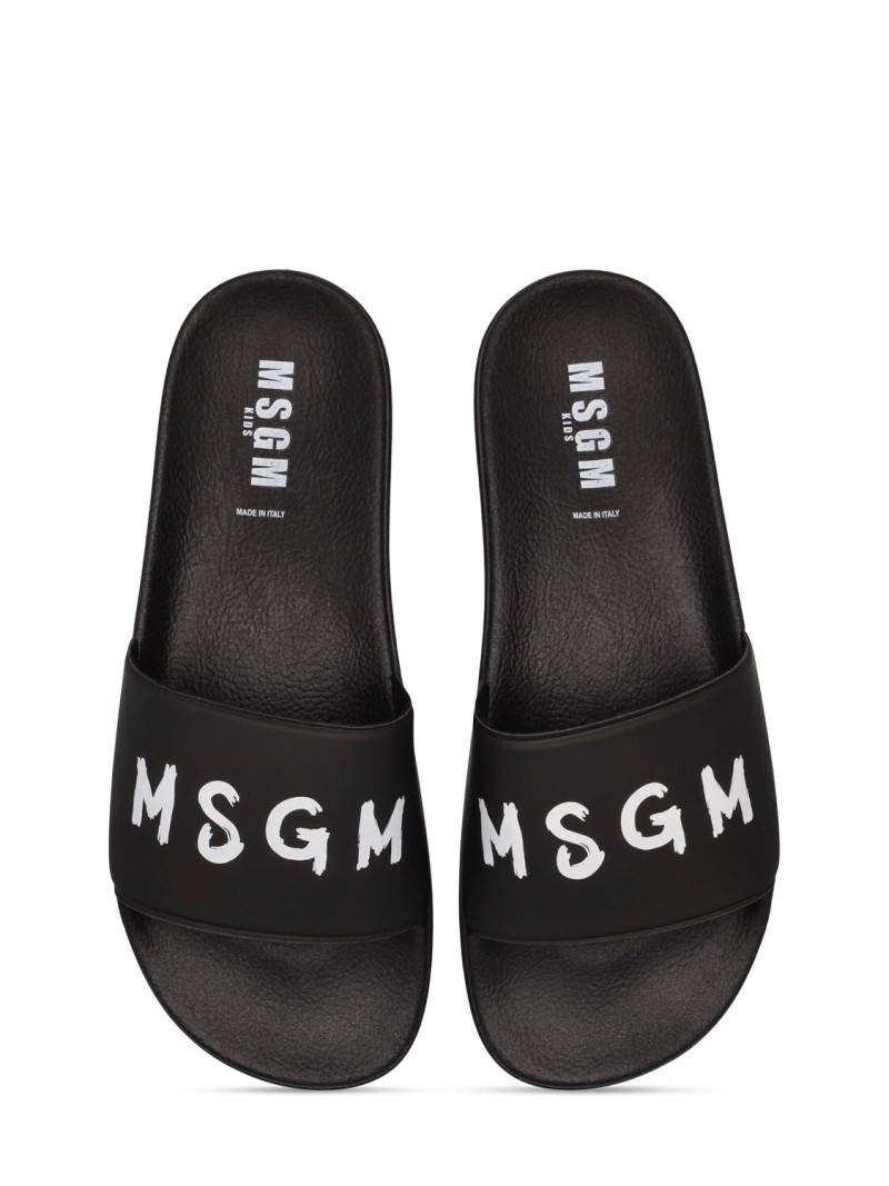 Logo print rubber slide sandals - MSGM - Girls | Luisaviaroma