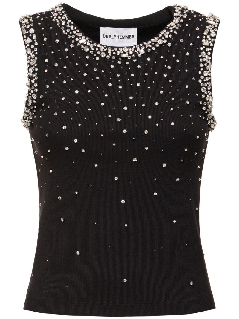 Crystal embellished rib jersey tank top - Des Phemmes - Women ...
