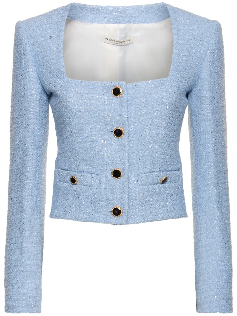 Sequined tweed square neck jacket - Alessandra Rich - Women | Luisaviaroma