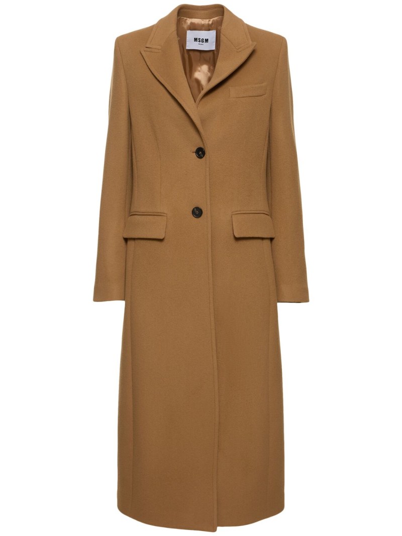 Wool blend felt single breast long coat - MSGM - Women | Luisaviaroma