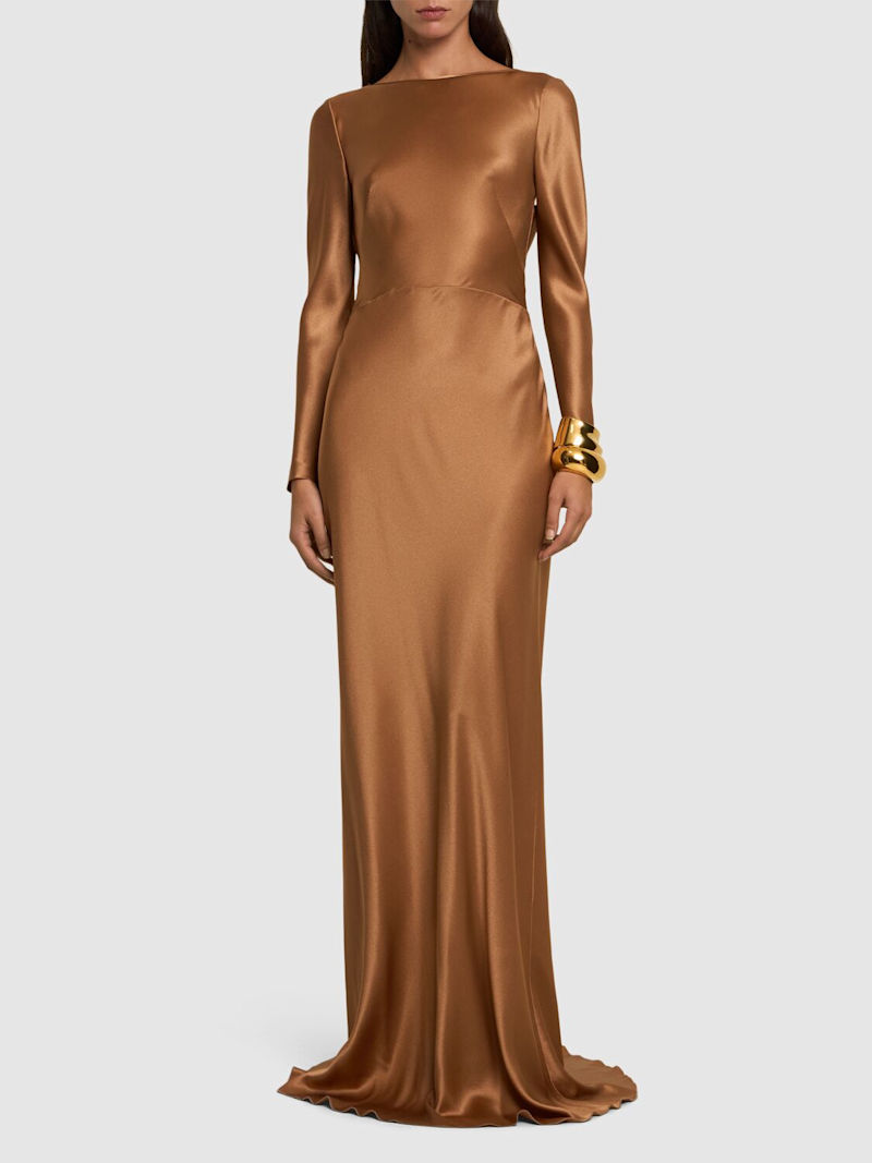 Draped back satin long dress - Alberta Ferretti - Women | Luisaviaroma