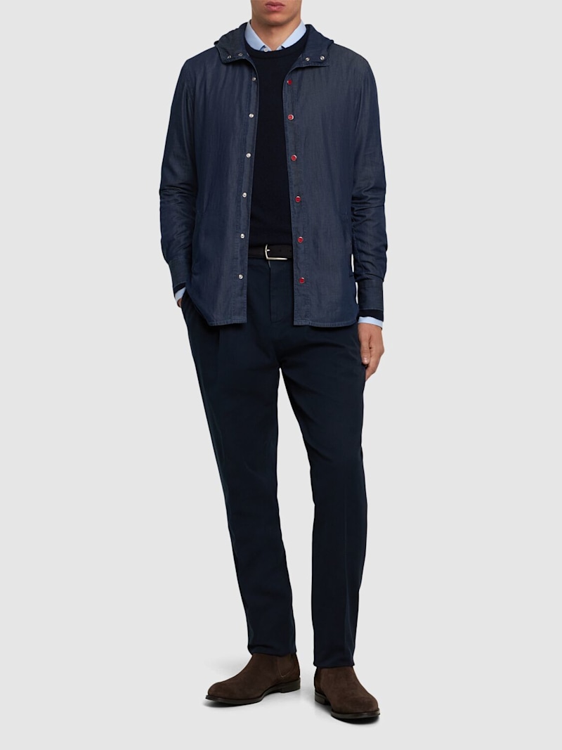 Camicia in denim di cotone con cappuccio - Kiton - Uomo | Luisaviaroma