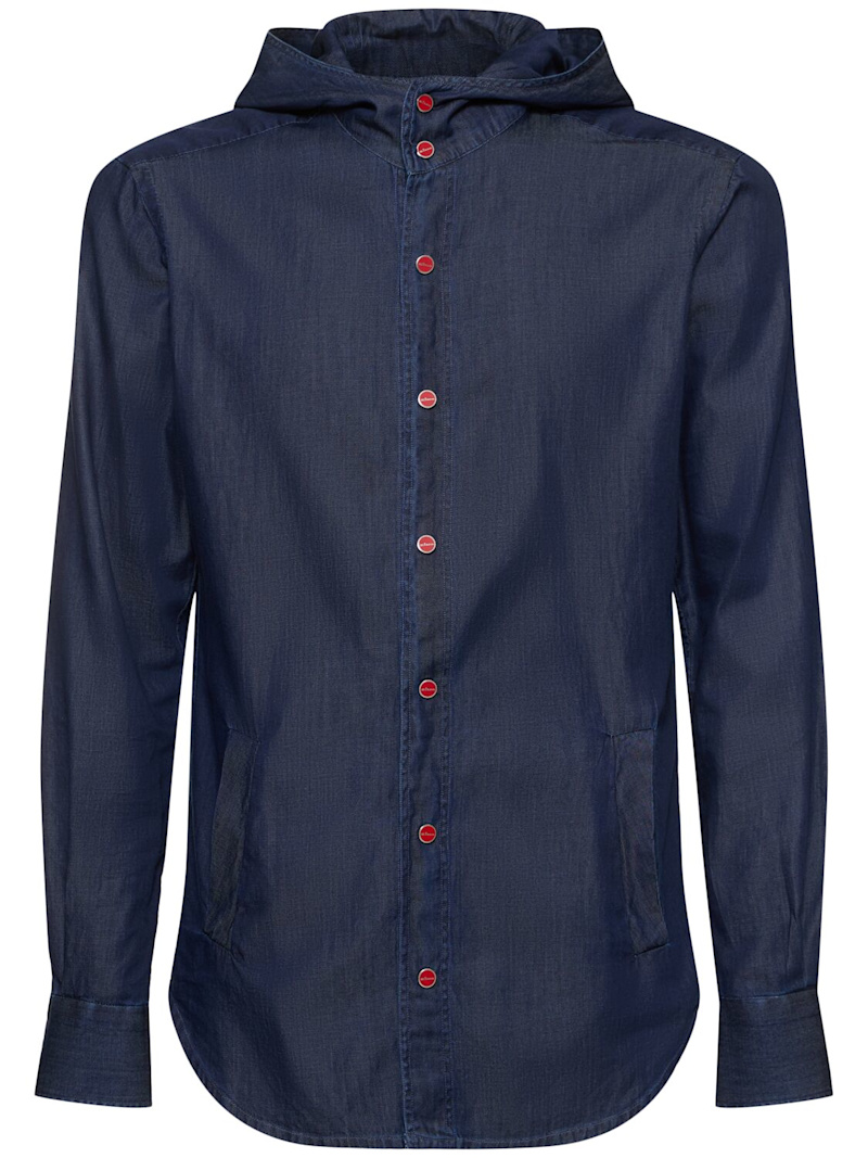 Camicia in denim di cotone con cappuccio - Kiton - Uomo | Luisaviaroma