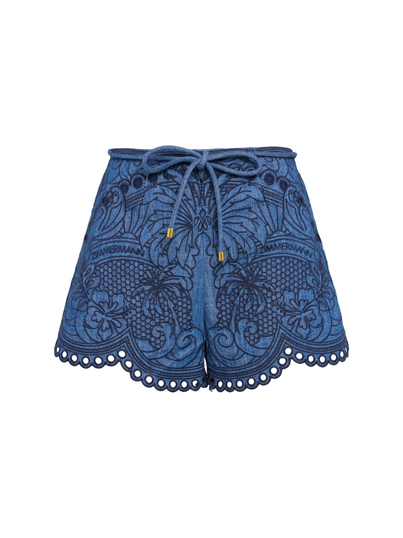Coco embroidered cotton denim shorts - Zimmermann - Women | Luisaviaroma
