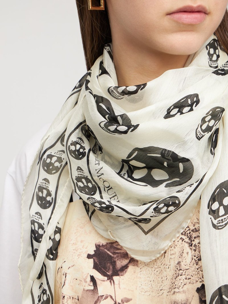 Classic skull printed silk chiffon scarf - Alexander McQueen - Women ...
