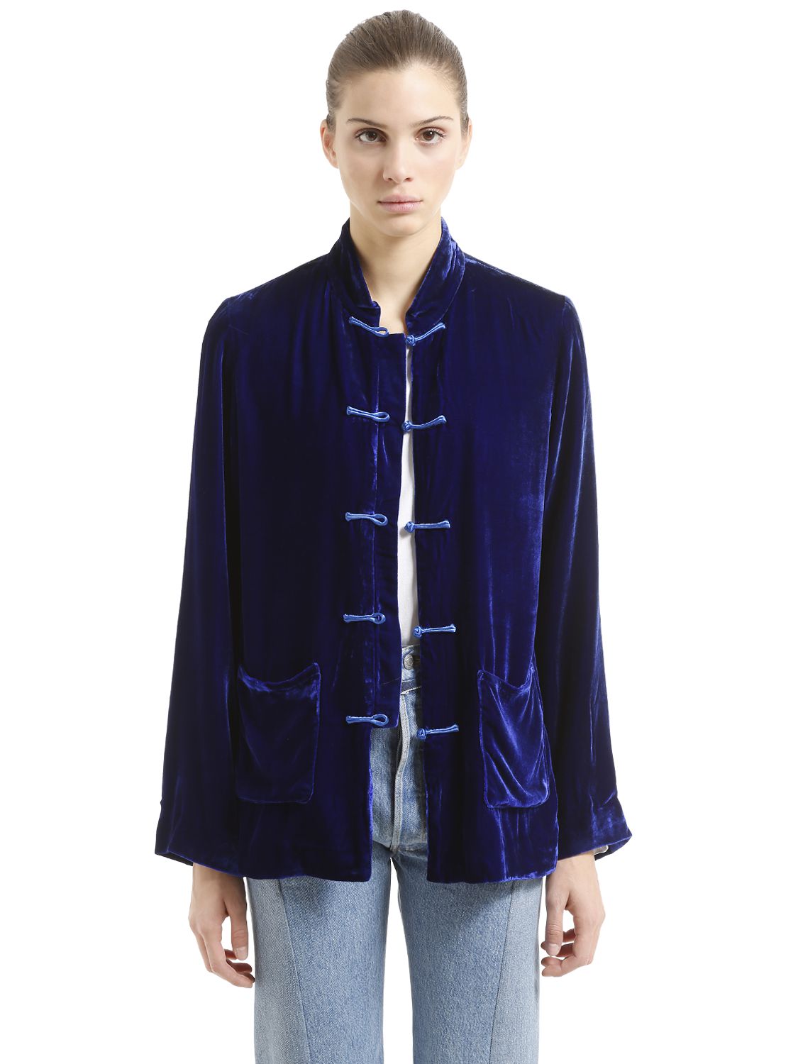 Yali Oversized Silk Velvet Jacket In Blue | ModeSens