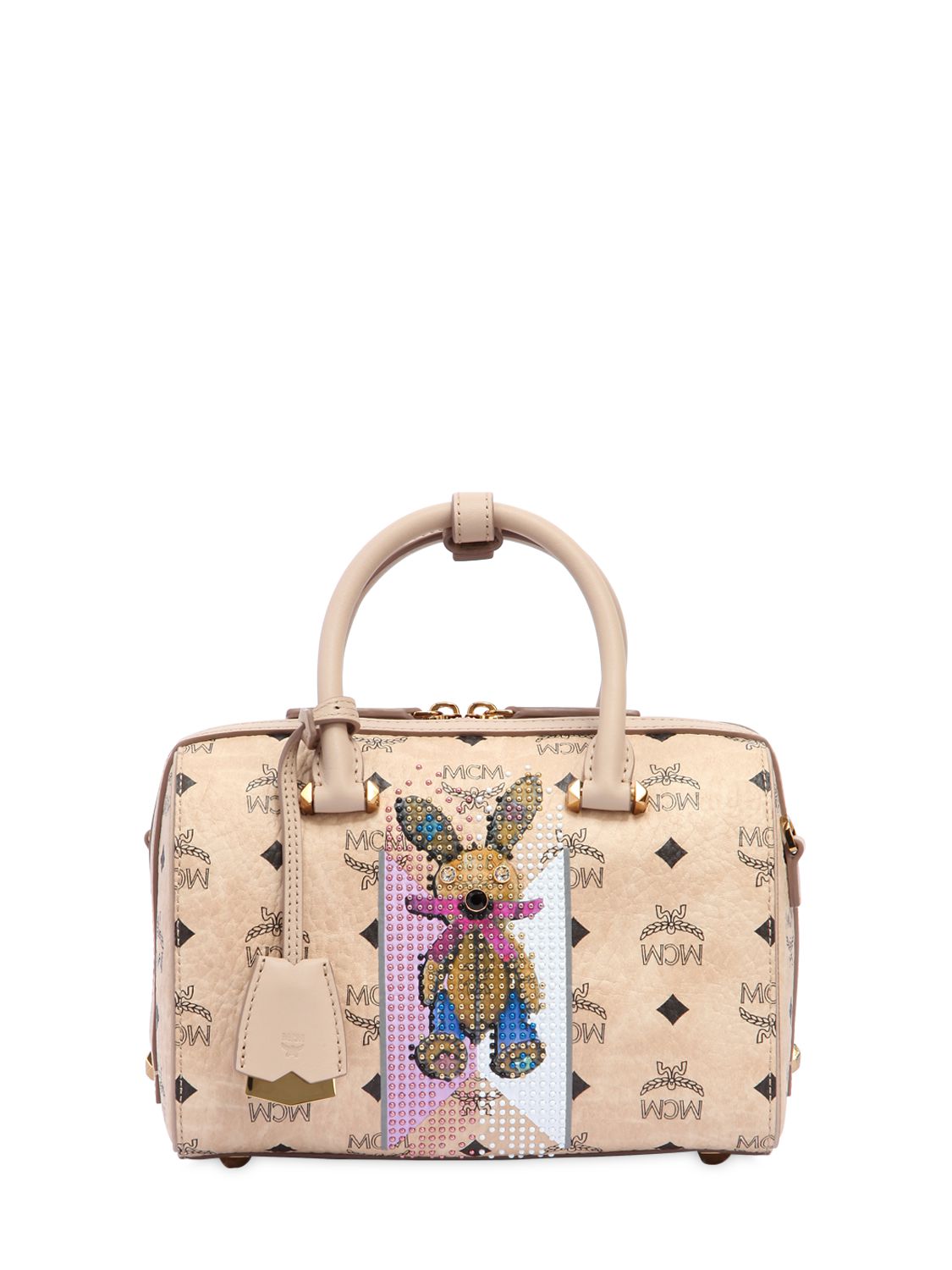 Mcm Small Boston Faux Leather Top Handle Bag In Beige | ModeSens
