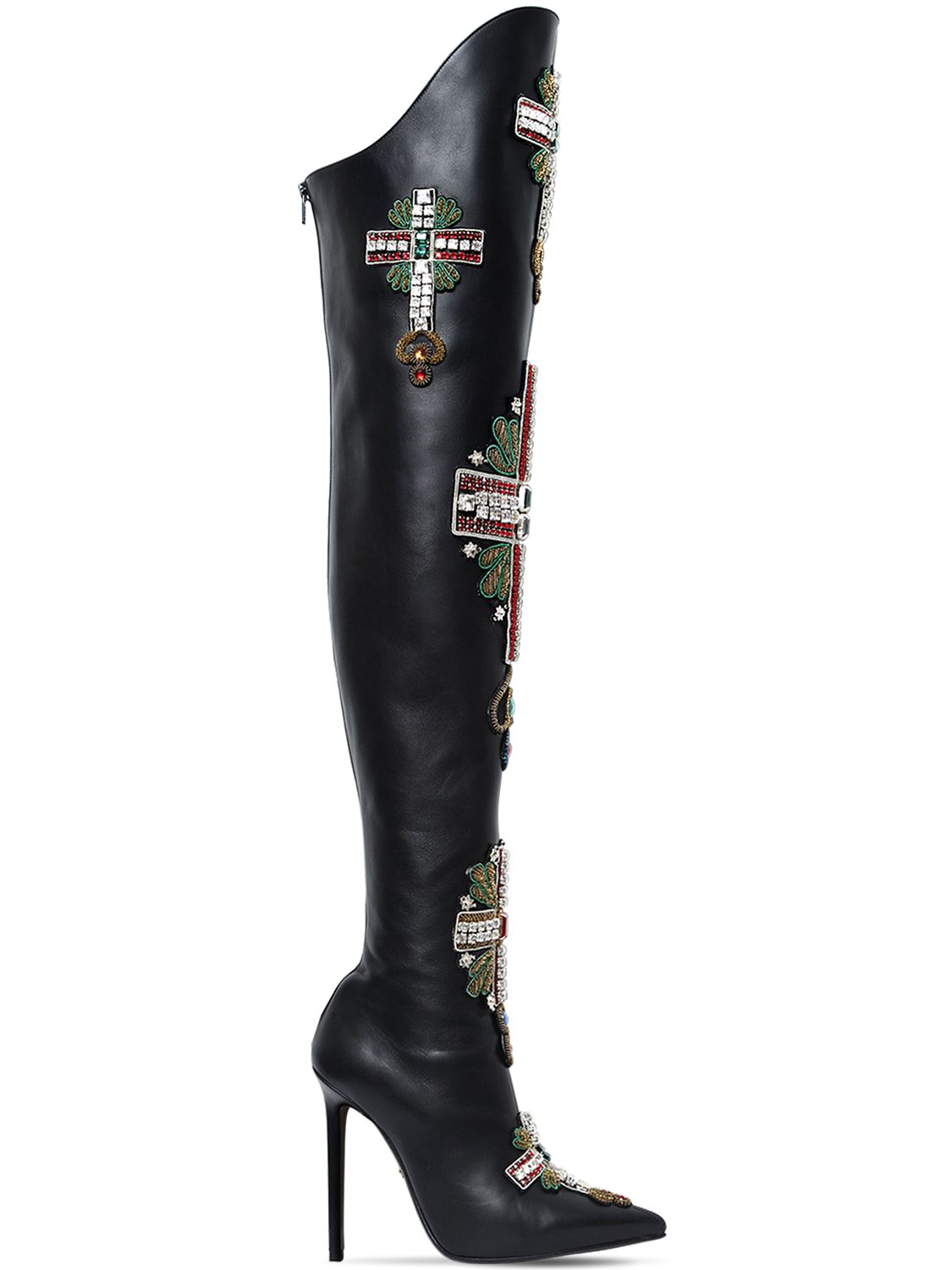Versace Over-the-knee Embellished Cross Boot In Black/multi | ModeSens