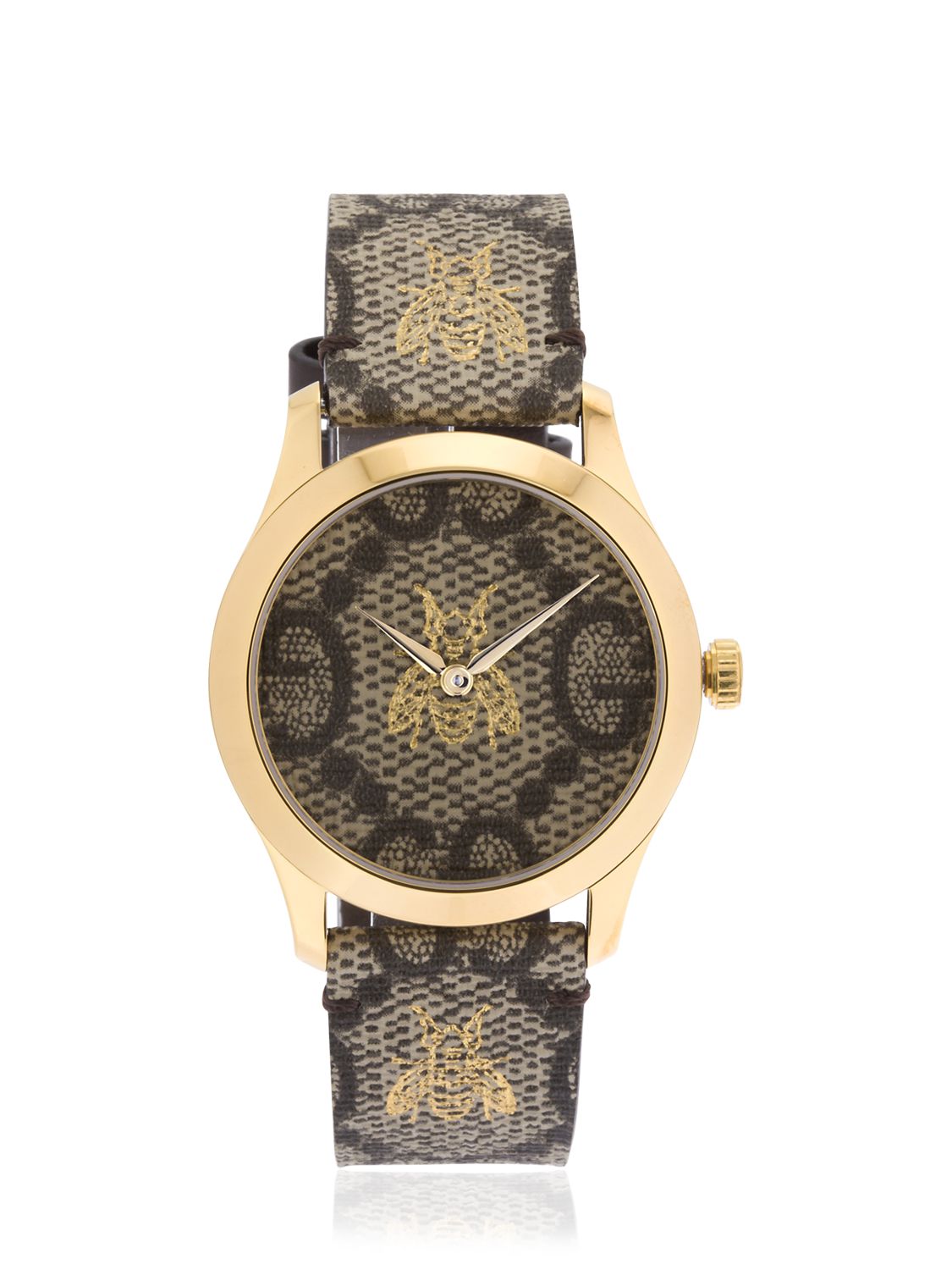 Gucci 38mm G-timeless Gg & Bee Leather Watch In Beige | ModeSens