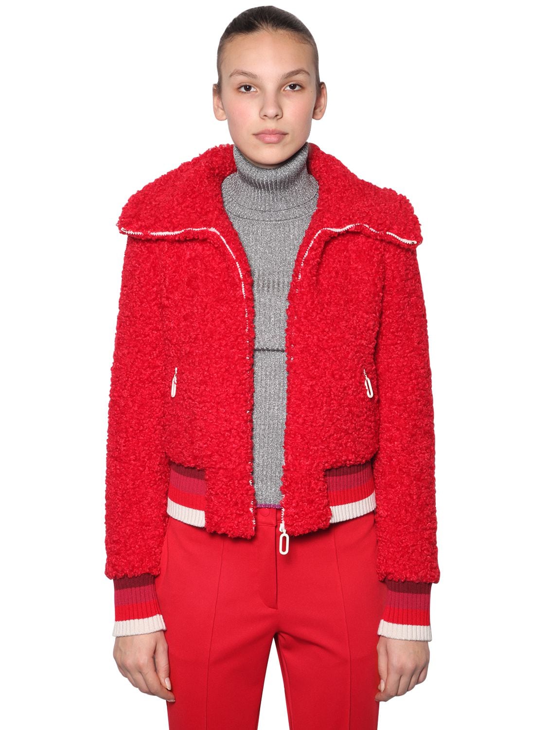 Marco De Vincenzo - Faux shearling bomber jacket - Red | Luisaviaroma