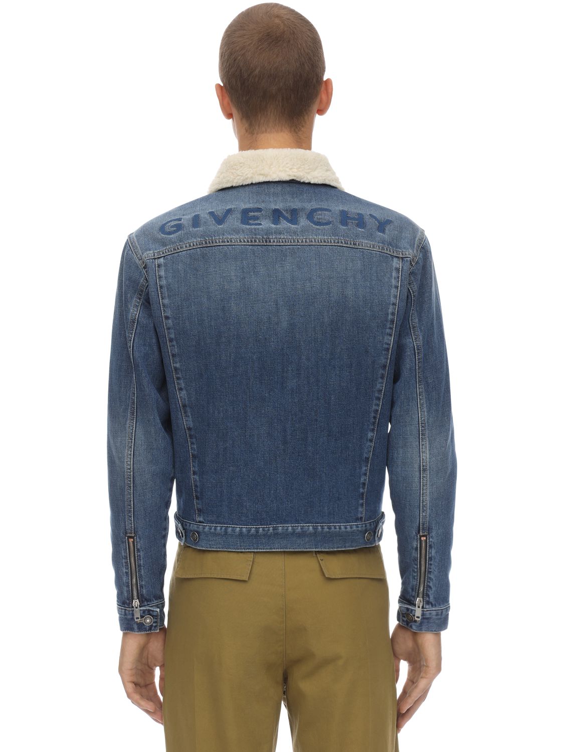 Givenchy Cotton Denim Jacket W/ Faux Shearling In Blue | ModeSens