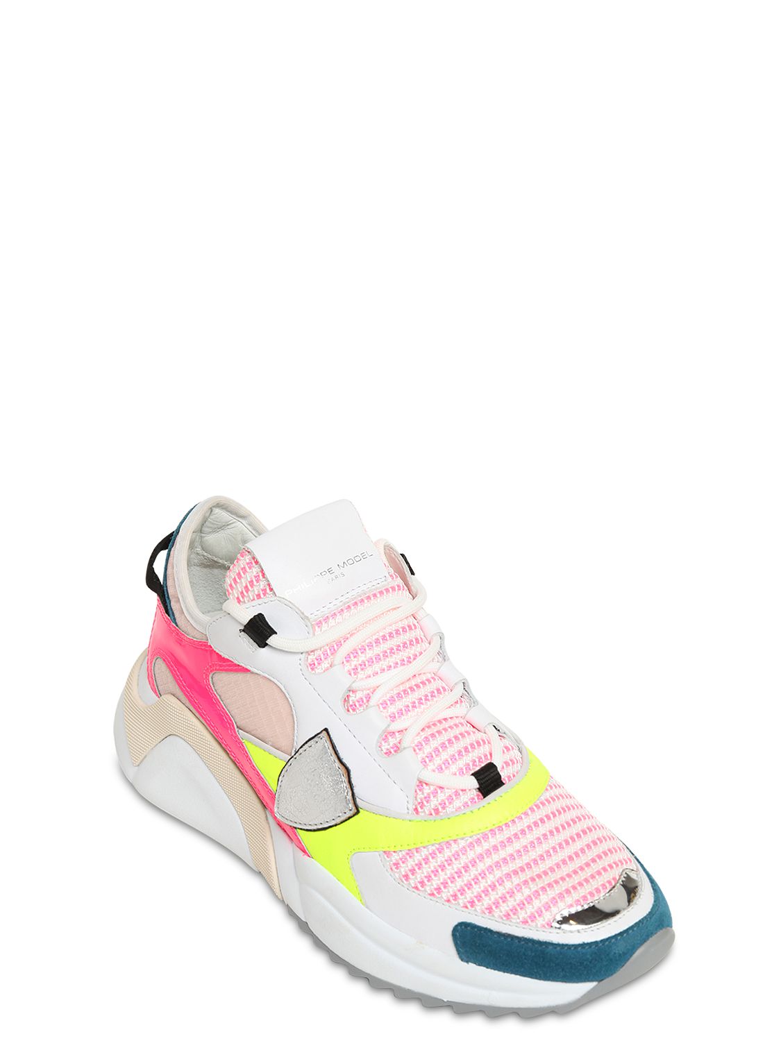 Philippe Model Eze Mondial Metal Trainer In Leather And Fuchsia Paint ...