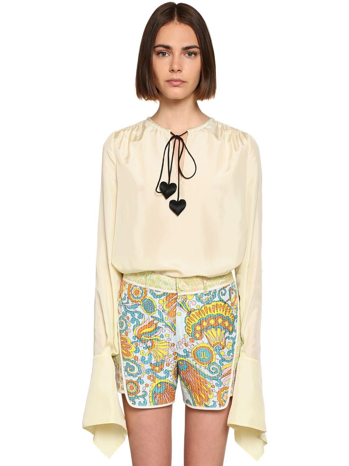 Lanvin Silk Satin Shirt W/padded Heart Details In Light Yellow | ModeSens