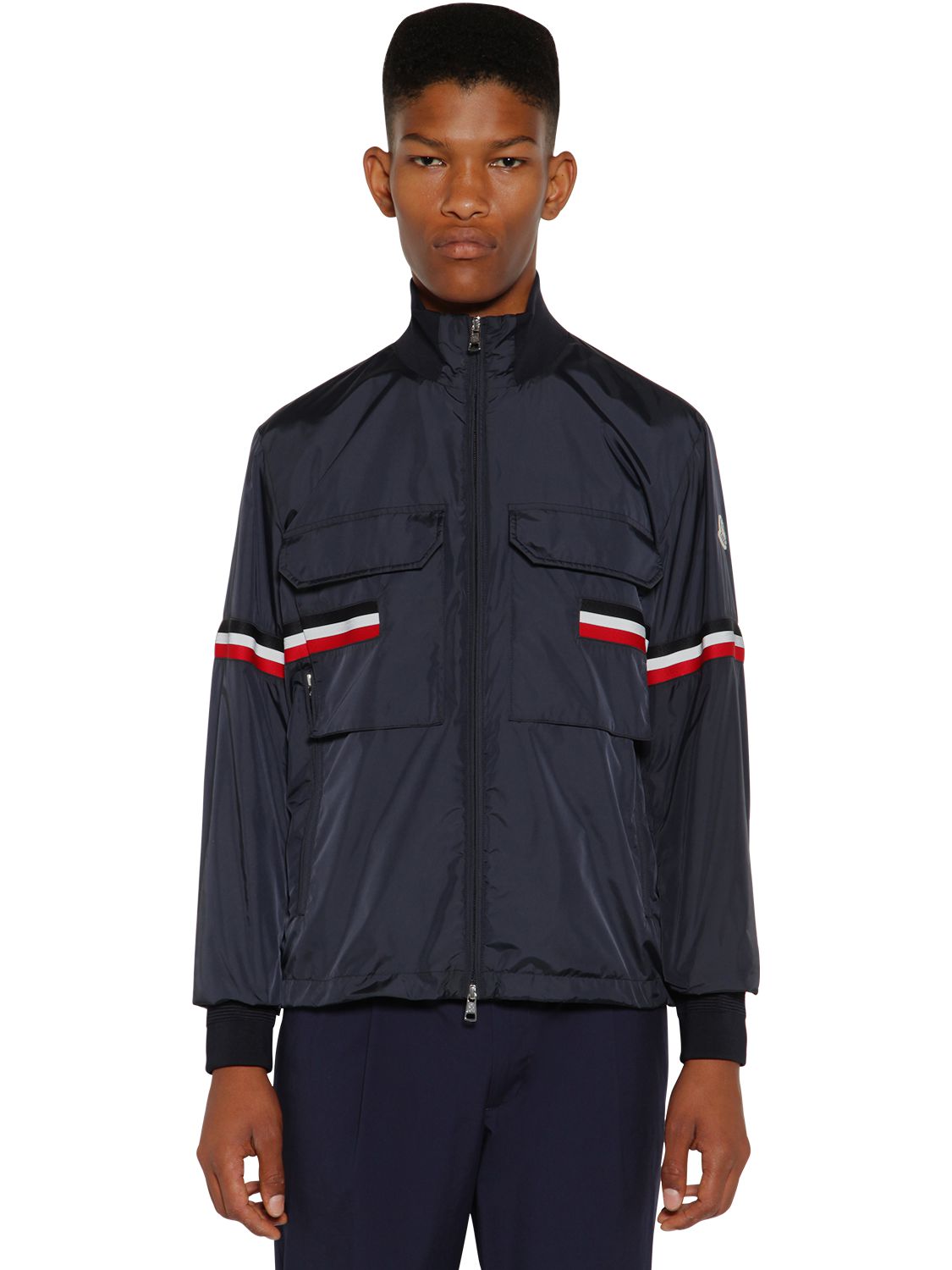 Moncler Men's Seine Reflective Flag Zip-front Jacket In Navy | ModeSens