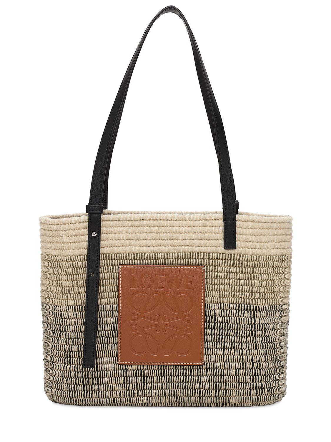 Loewe Small Squared Raffia & Leather Tote Bag In Tan,black | ModeSens