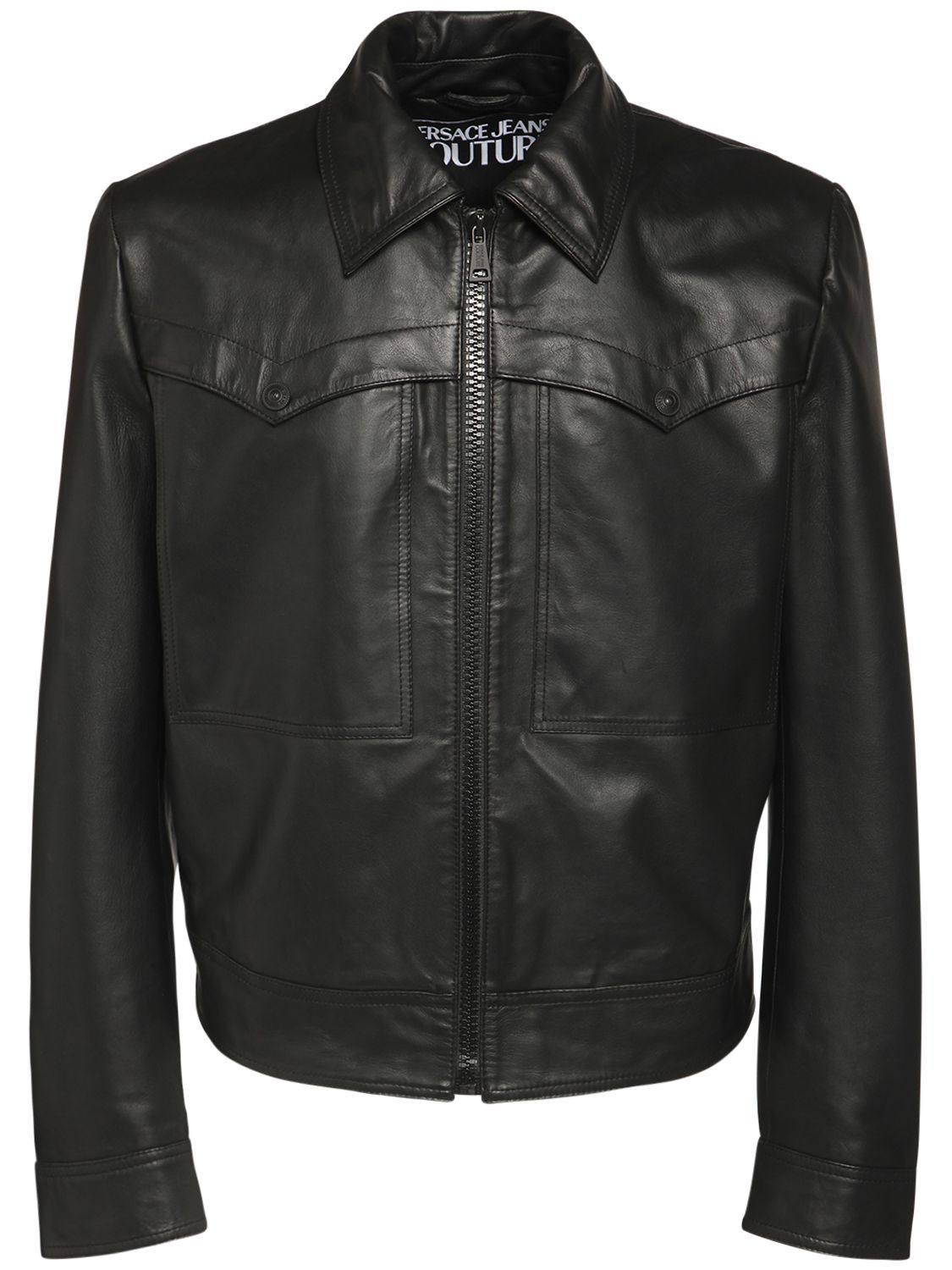 Versace Jeans Couture Front Flap-pocket Leather Jacket In Black | ModeSens