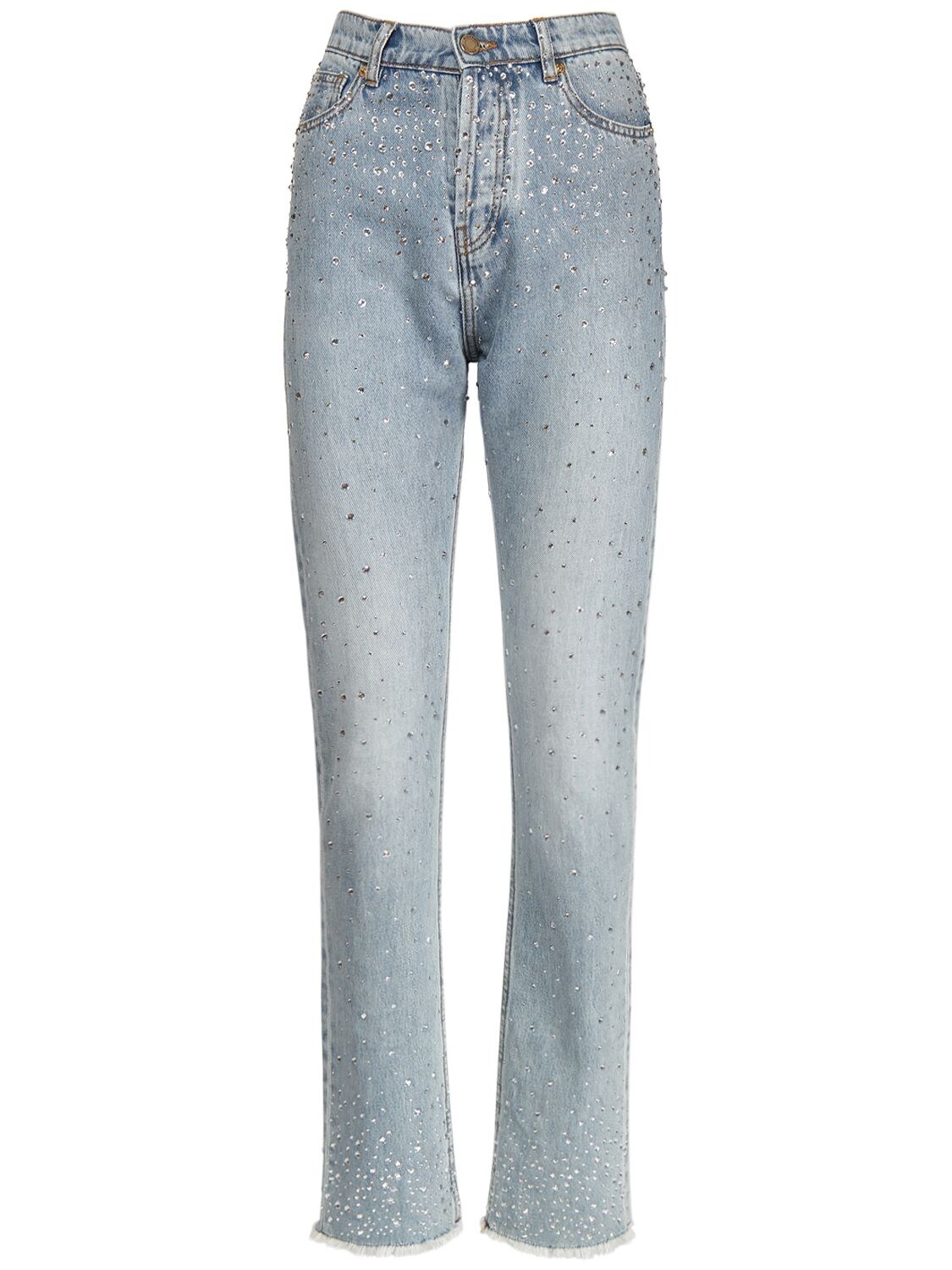 Alexandre Vauthier - Cotton denim skinny embellished jeans - Blue ...