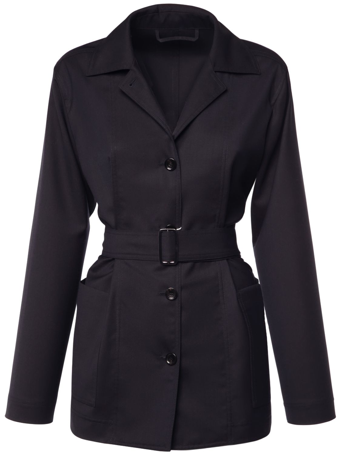 Max Mara Pireo Belted Pure Wool Jacket In Dark Blue | ModeSens