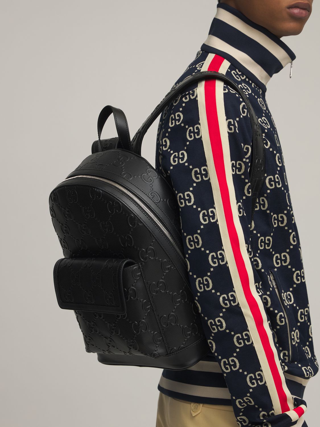 Gucci Gg Embossed Leather Backpack In Black | ModeSens