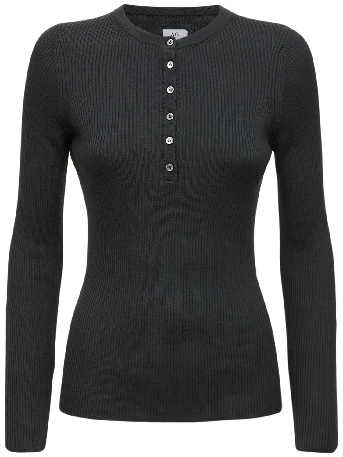 Ag Silk & Wool Knit Sweater W/ Buttons In Dunkelgrau | ModeSens