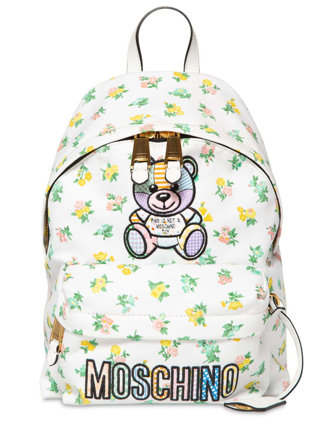 Moschino Patchwork Teddy Floral Cotton Backpack In White,multi | ModeSens