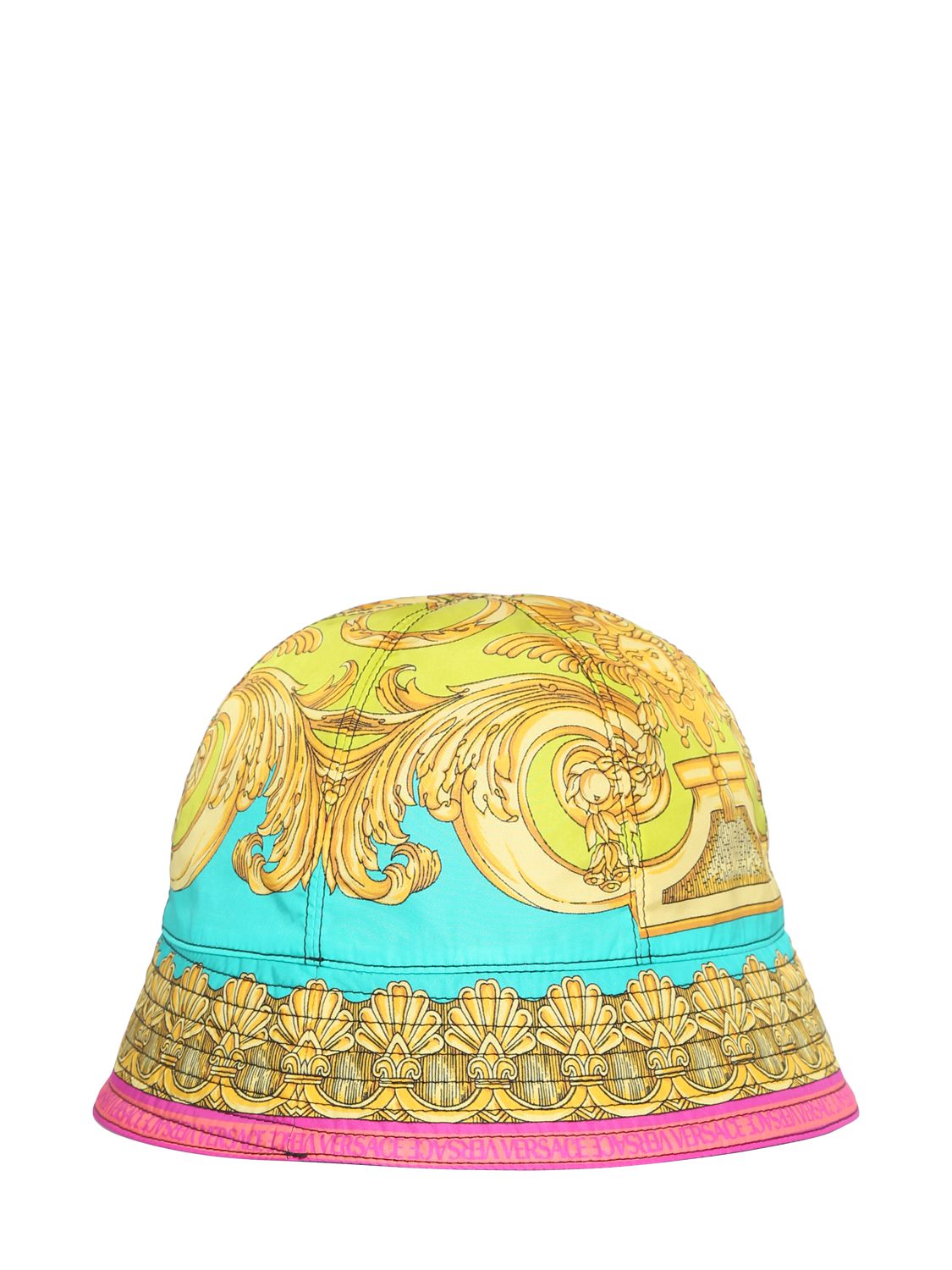 Versace Barocco Goddess Print Nylon Bucket Hat In Pink | ModeSens
