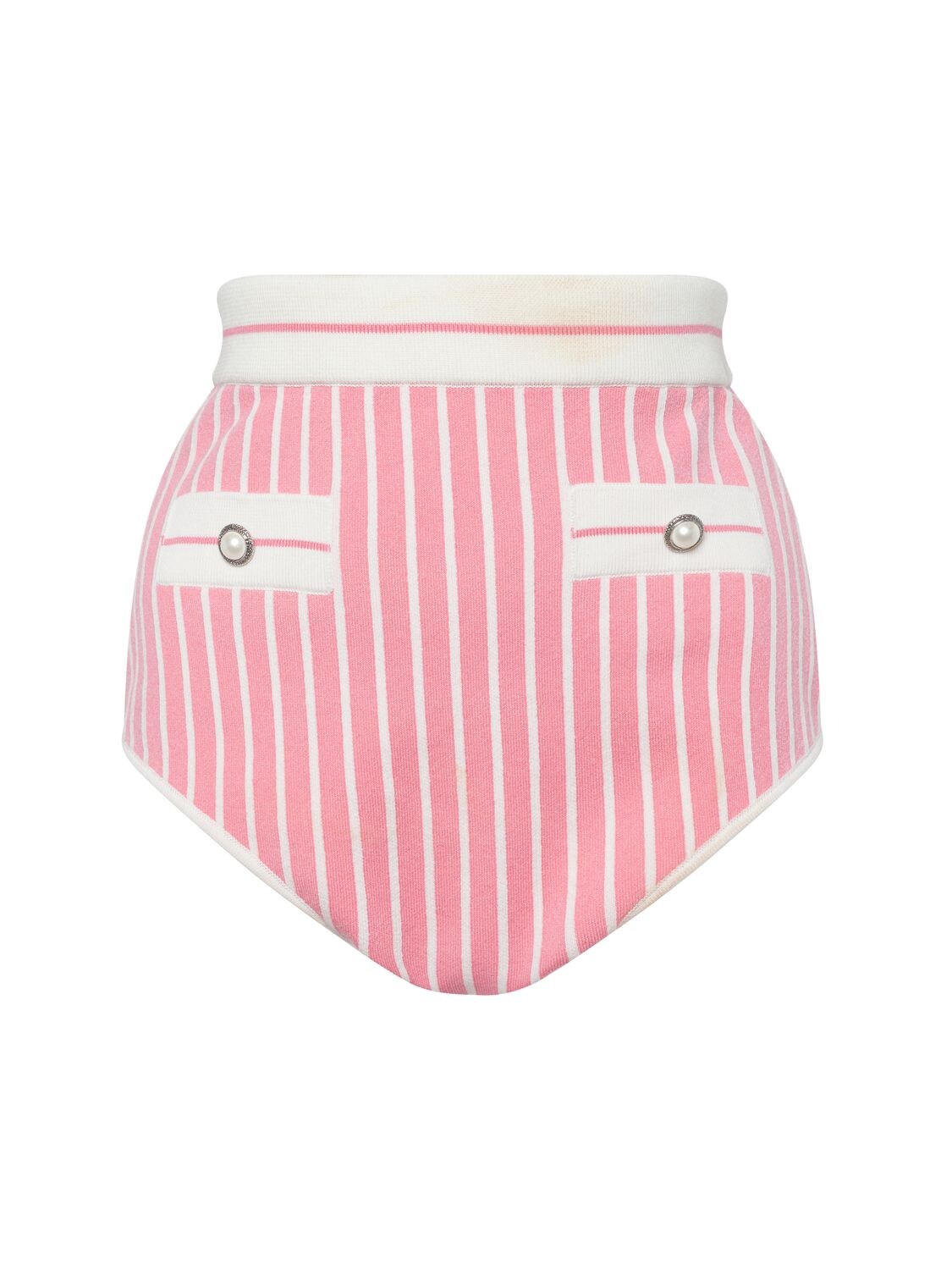 Alessandra Rich - Striped cotton blend knit mini shorts - Pink White ...