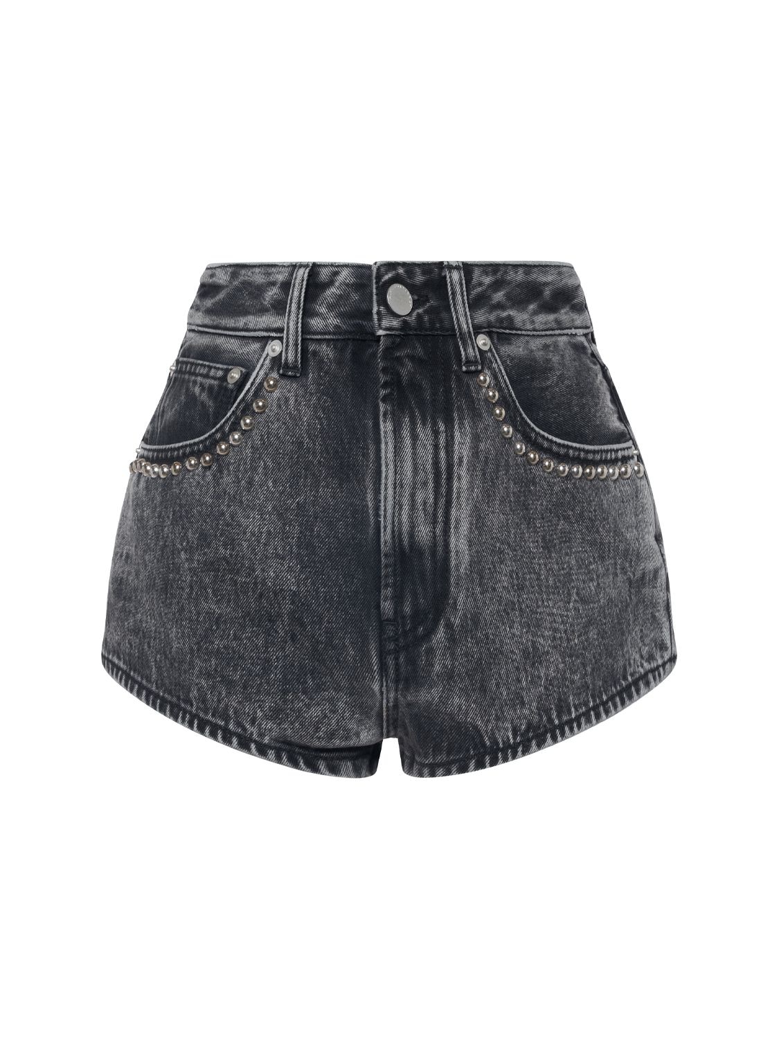 Alessandra Rich High Rise Cotton Denim Mini Shorts In Grey | ModeSens