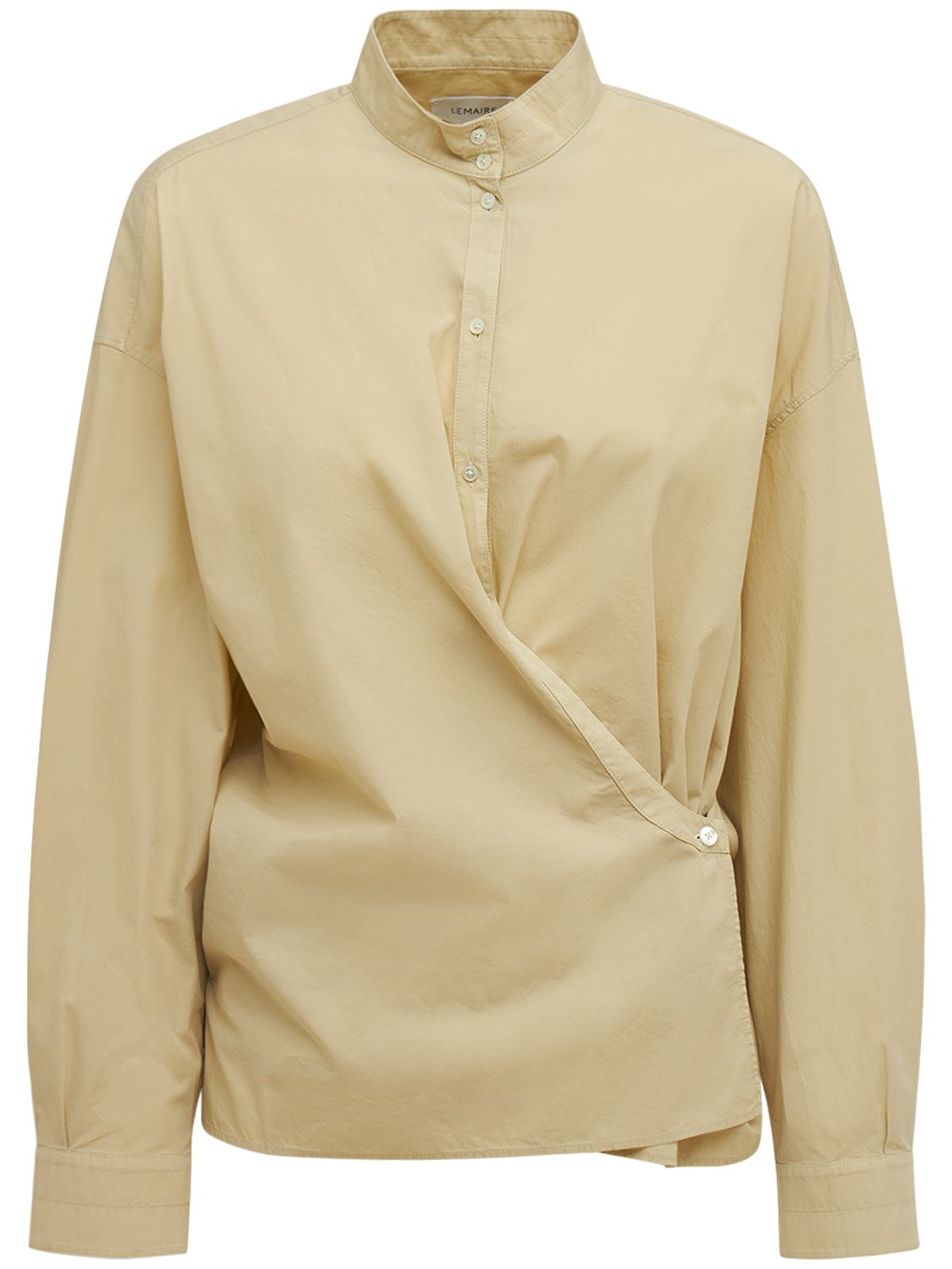 Lemaire Officer Collar Twisted Cotton Shirt In Beige | ModeSens