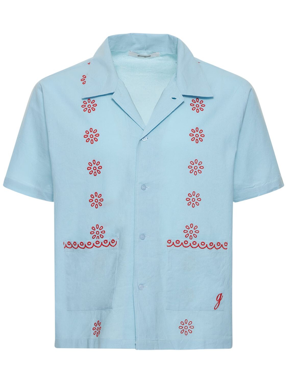 Gimaguas - Embroidered cotton bowling shirt - Blue/Red | Luisaviaroma