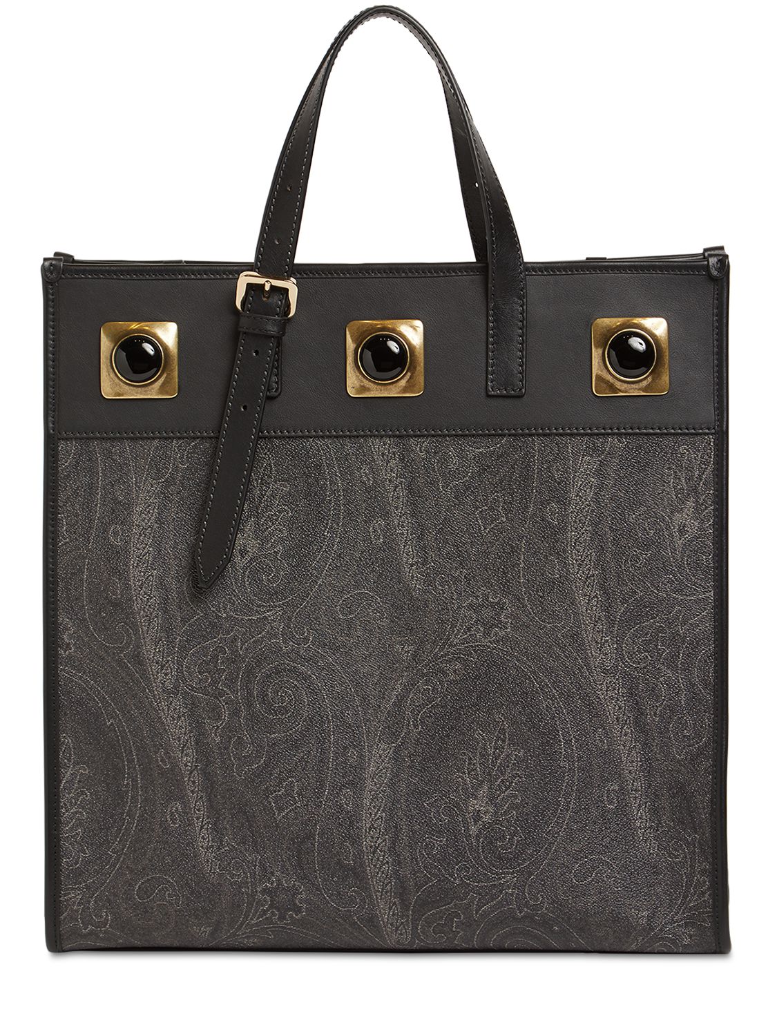 Etro Paisley Print Coated Cotton Tote Bag In Black | ModeSens