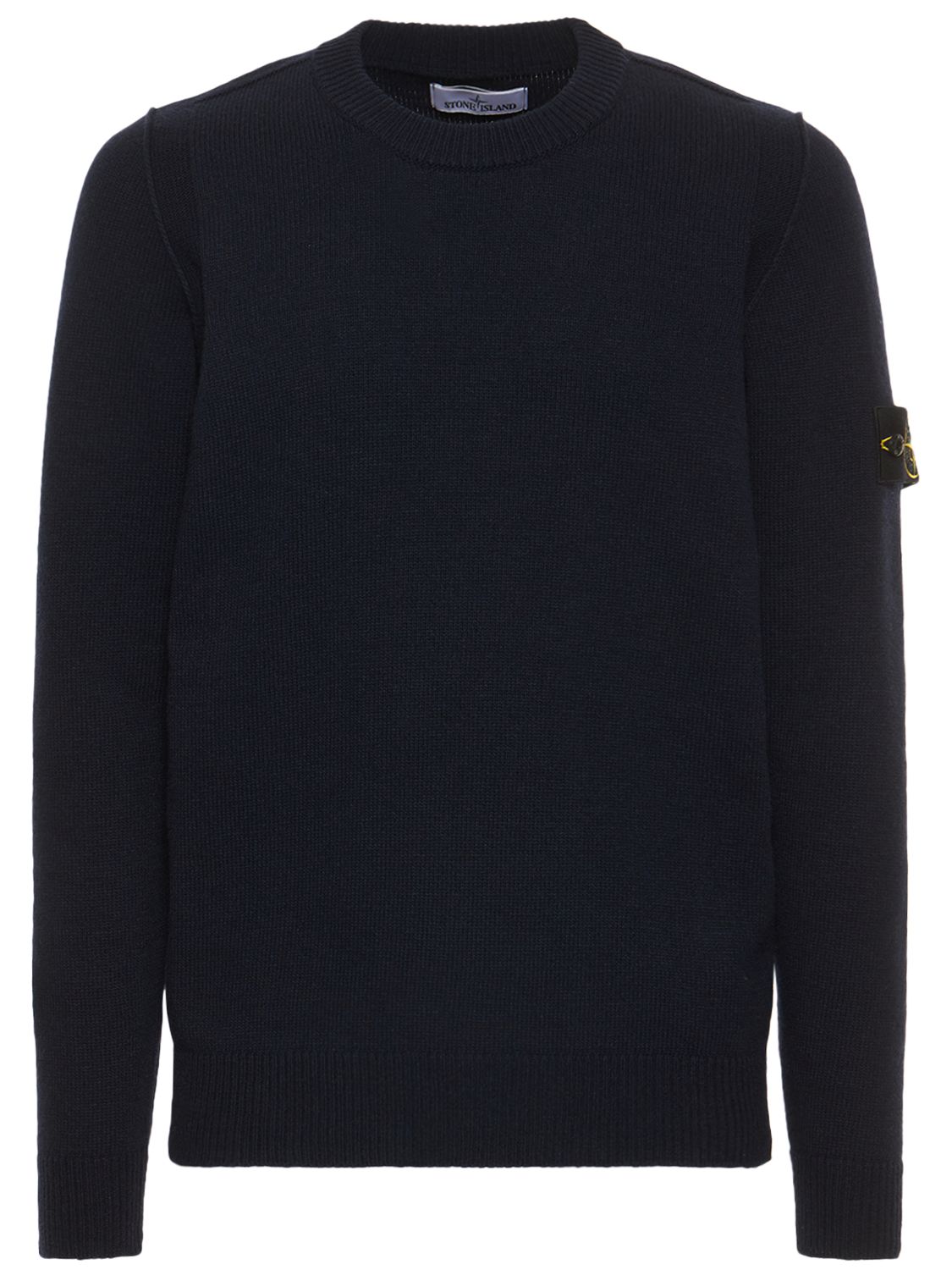 Stone Island Pull over Col Rond En Maille De Laine Bleu Marine