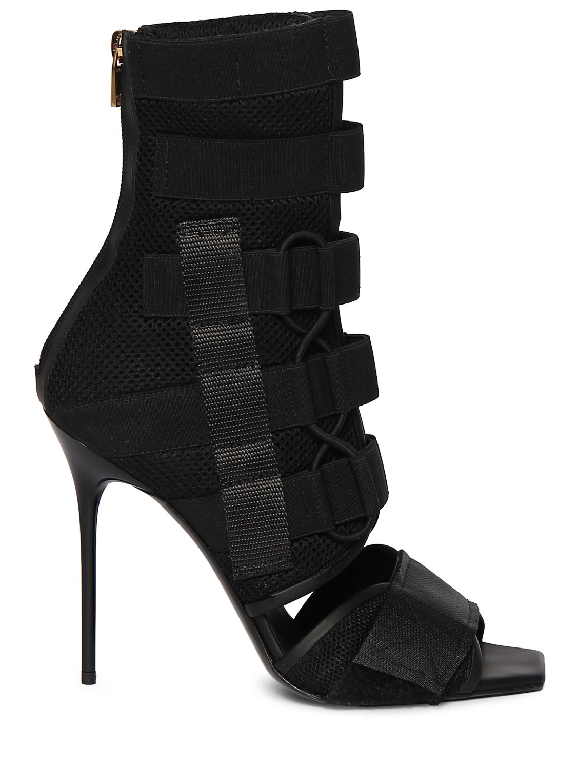 Balmain 100mm Mesh Touch-strap Sandals In Black | ModeSens