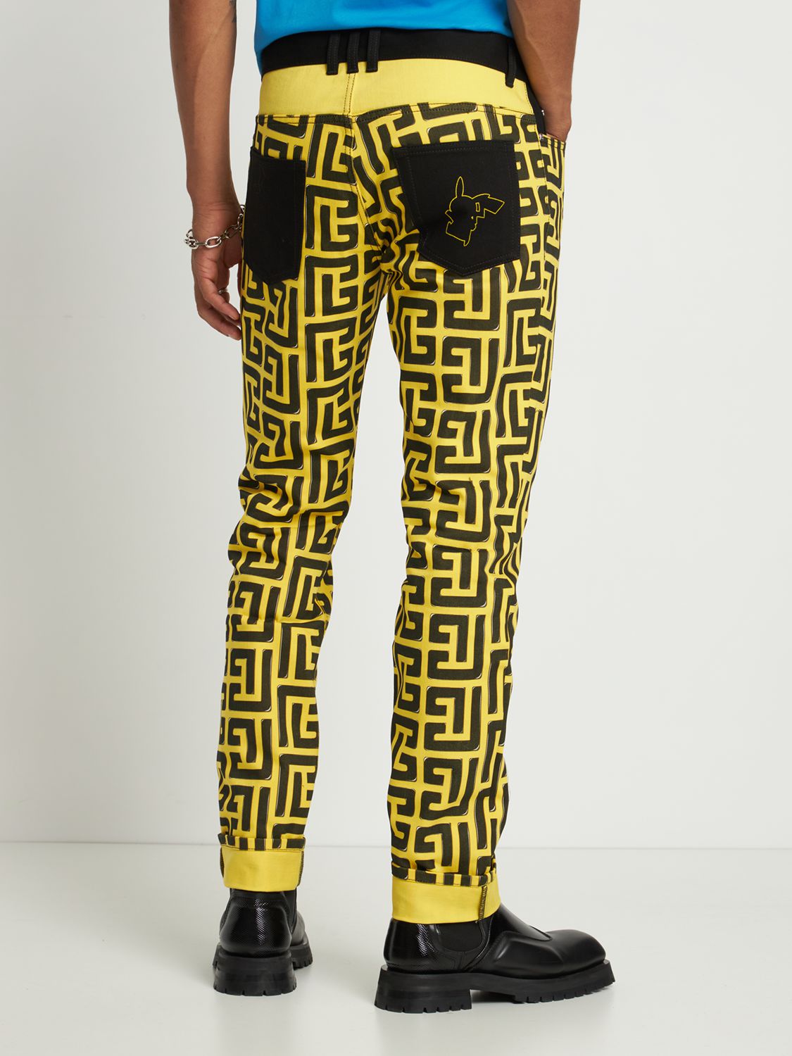Balmain Pokemon Monogram Denim Pants In Yellow | ModeSens