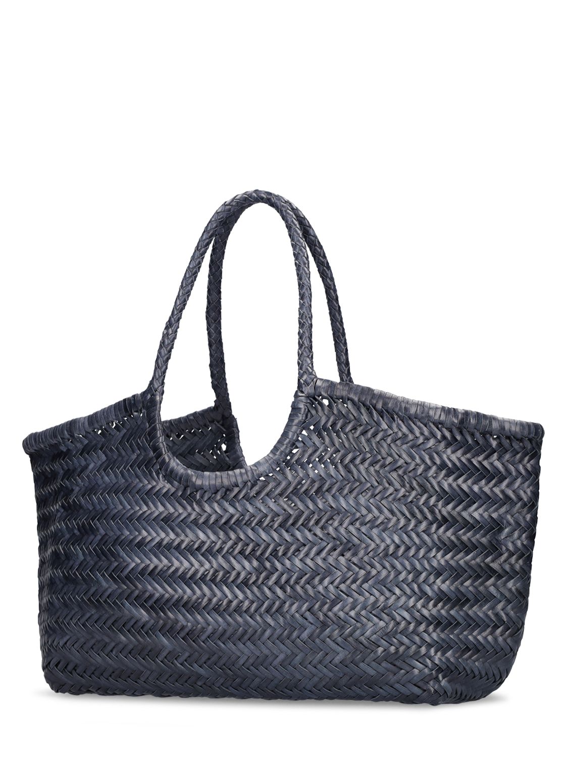 Dragon Diffusion Big Nantucket Woven Leather Basket Bag In Marine Blue ...