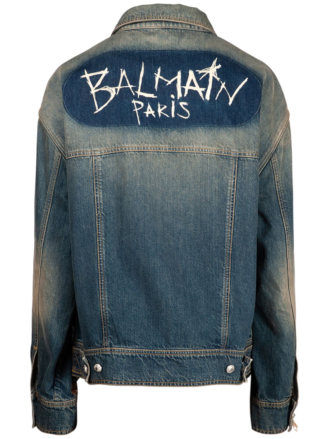 Balmain Oversize Logo Print Denim Jacket In Blue | ModeSens