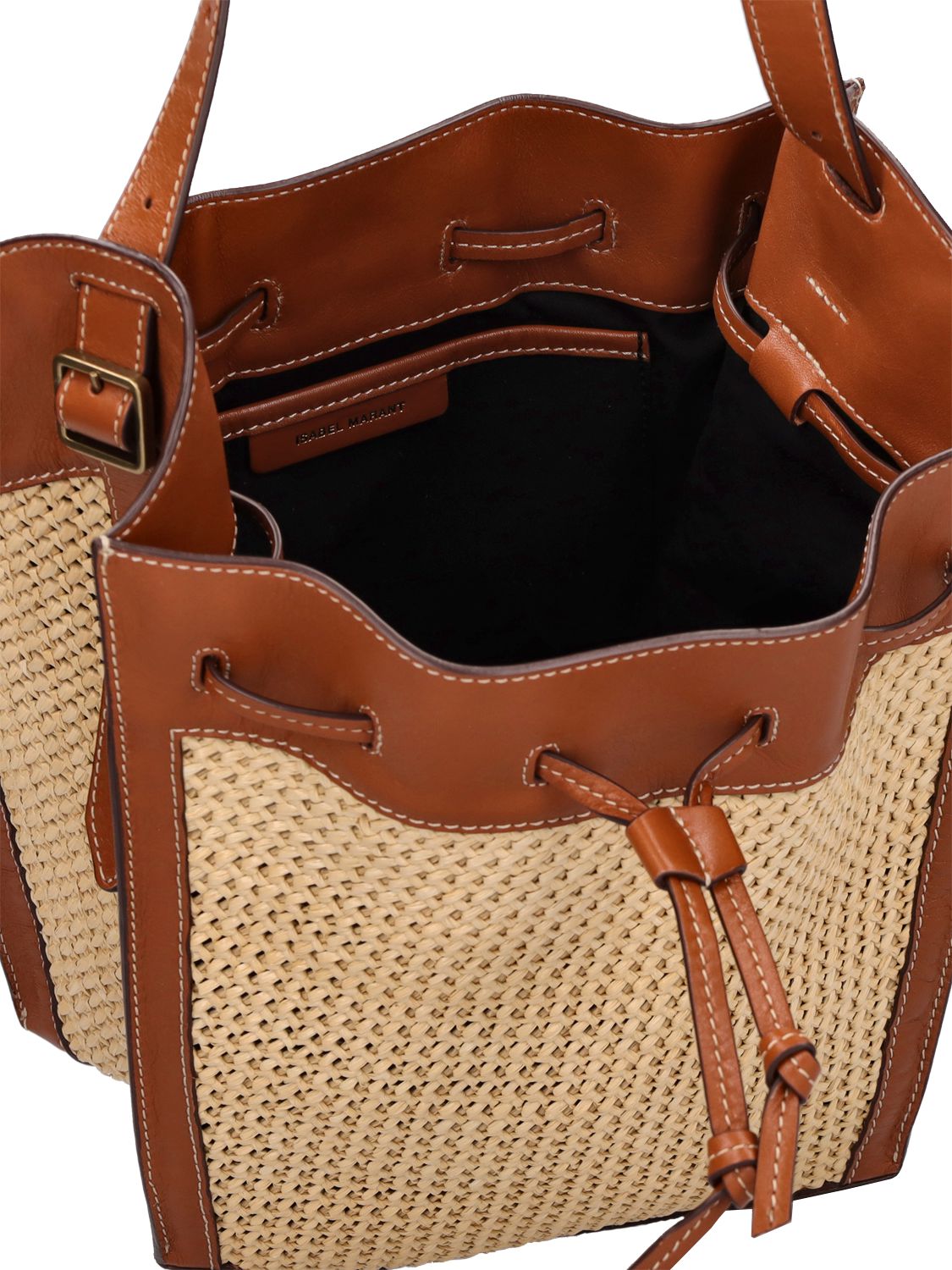 Isabel Marant Buky Tasseled Leather-trimmed Woven Raffia Bucket Bag In ...