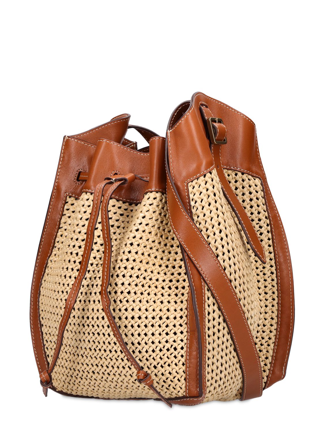 Isabel Marant Buky Tasseled Leather-trimmed Woven Raffia Bucket Bag In ...